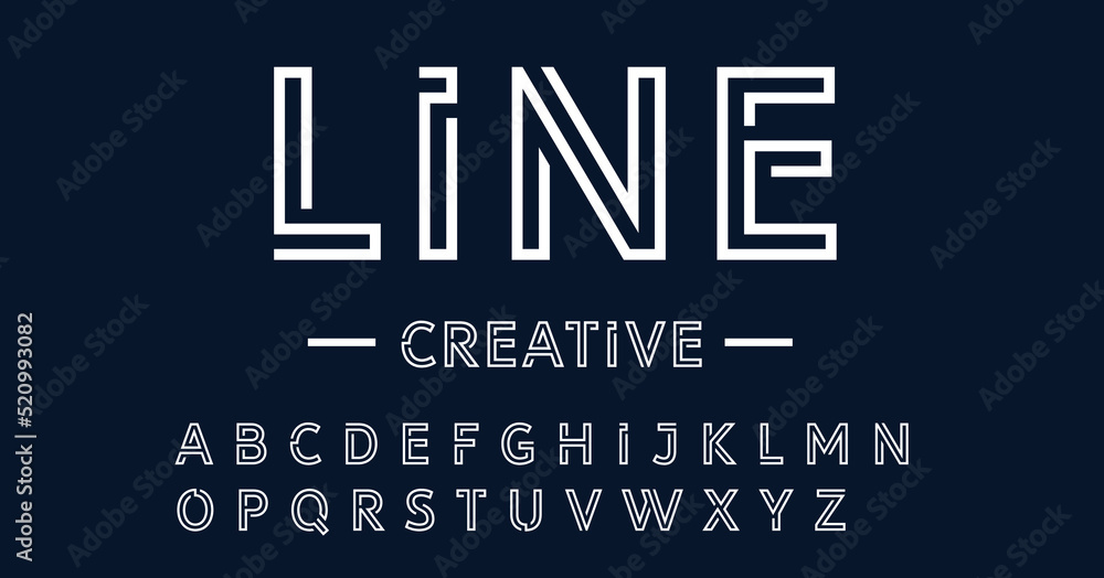 Vecteur Stock Double line monogram alphabet and tech fonts. Lines font ...