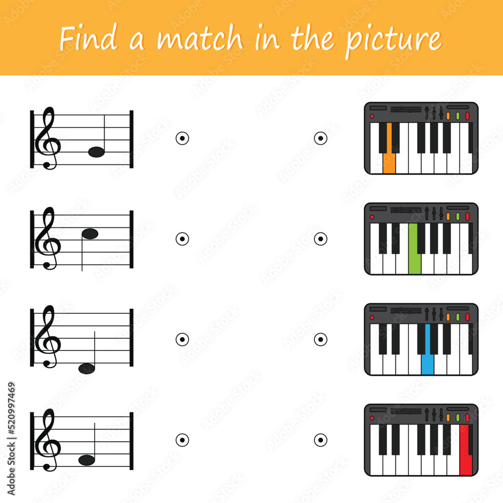 Vetor de Game for children. Learning notes. Find a match in the ...
