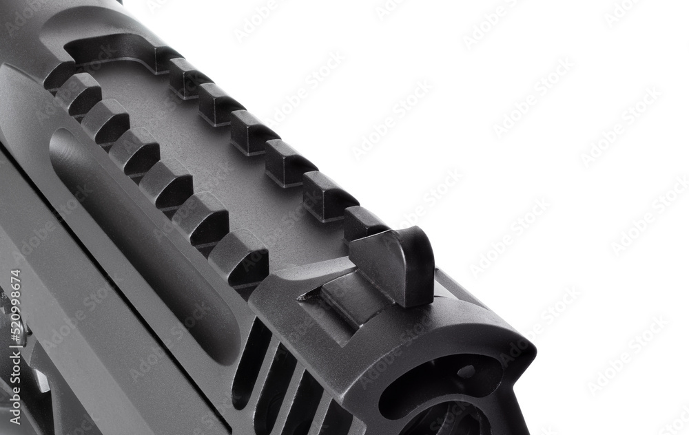 Rail and front sight on a semi auto pistol Stock Photo | Adobe Stock