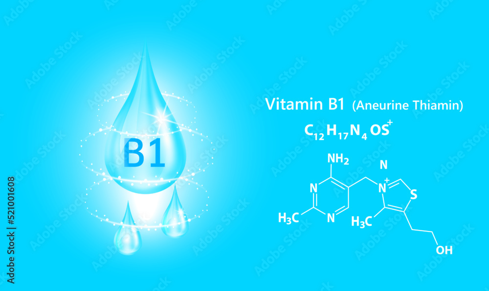 Icon structure vitamin B1 drop water collagen blue. 3D Realistic Vector ...