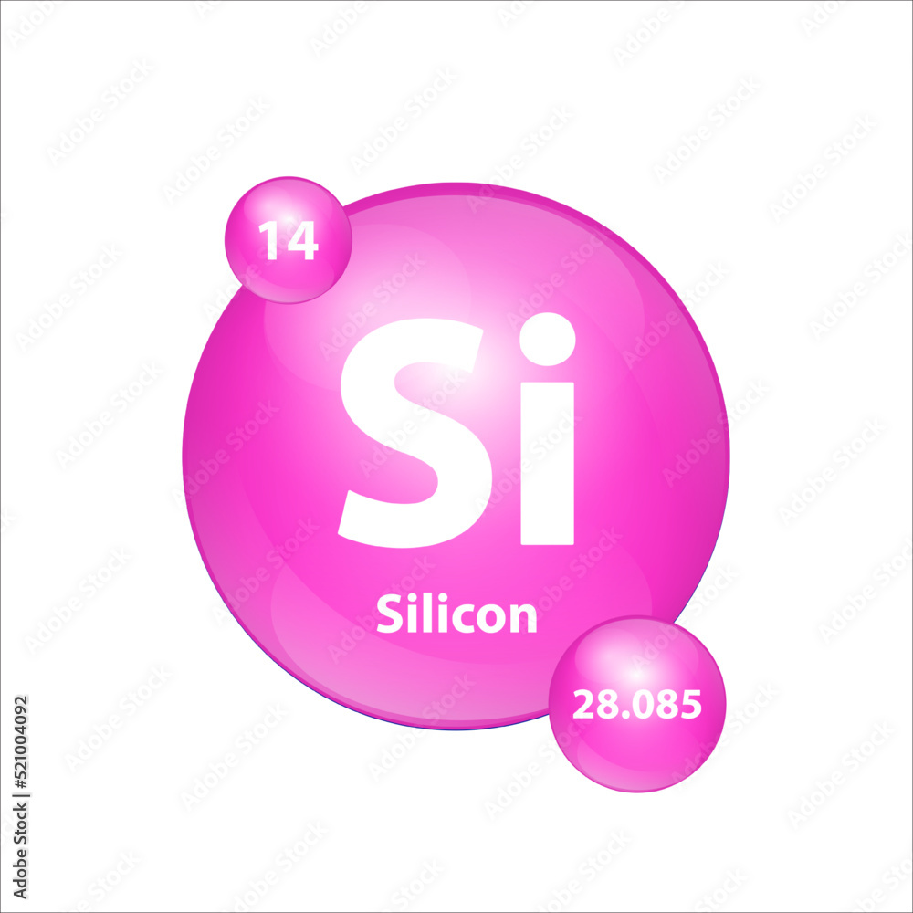 Silicon (Si) icon structure chemical element round shape circle Pink ...