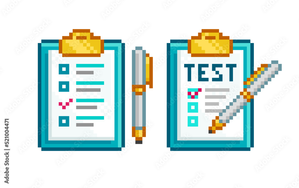 Vetor de Pixel Art Note tasks isolated vector icon set. Checklist data ...