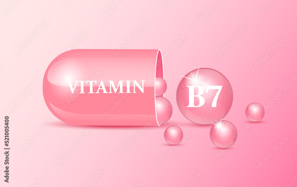 Capsule vitamin B7 structure pink and white with circular bubbles ...