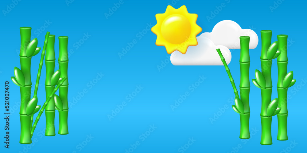 Bamboo stalks and bright sun. Cartoon 3D objects. Rainforest landscape ...