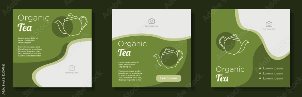 Organic tea social media post, banner set, warm beverage store ...