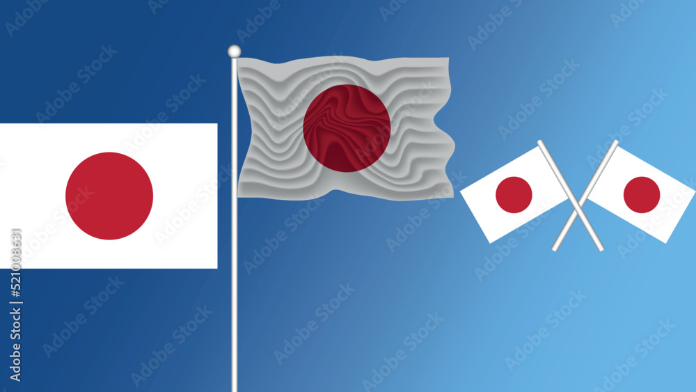 Waving Flag of japan on the blue gradient background with wind, crossed ...
