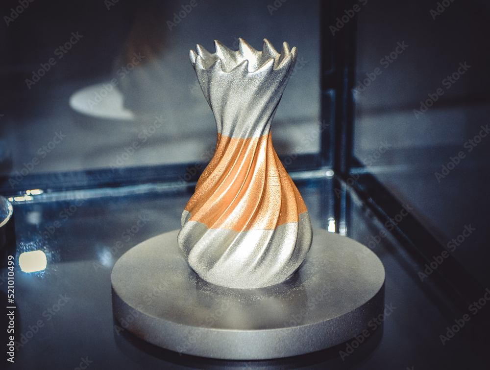 Object printed on metal 3d printer close-up. Object printed in laser ...
