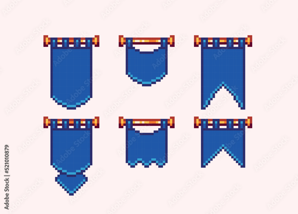 Waving flags pixel art set. Flagpole collection. 8 bit sprite. Game ...