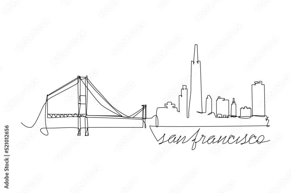 San Francisco City skyline line drawing. vector illustration modern ...