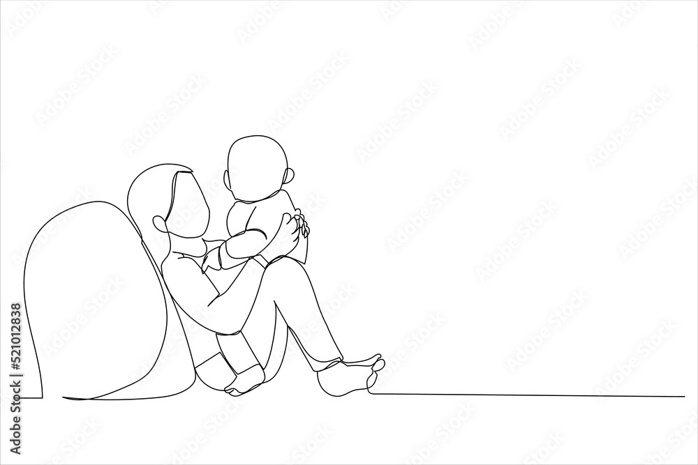 illustration-of-little-sister-with-her-baby-brother-one-line-art-style
