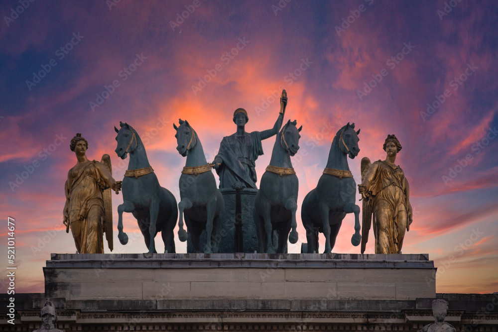 Carrousel located at the top of the triumphal arch of Paris in France ...