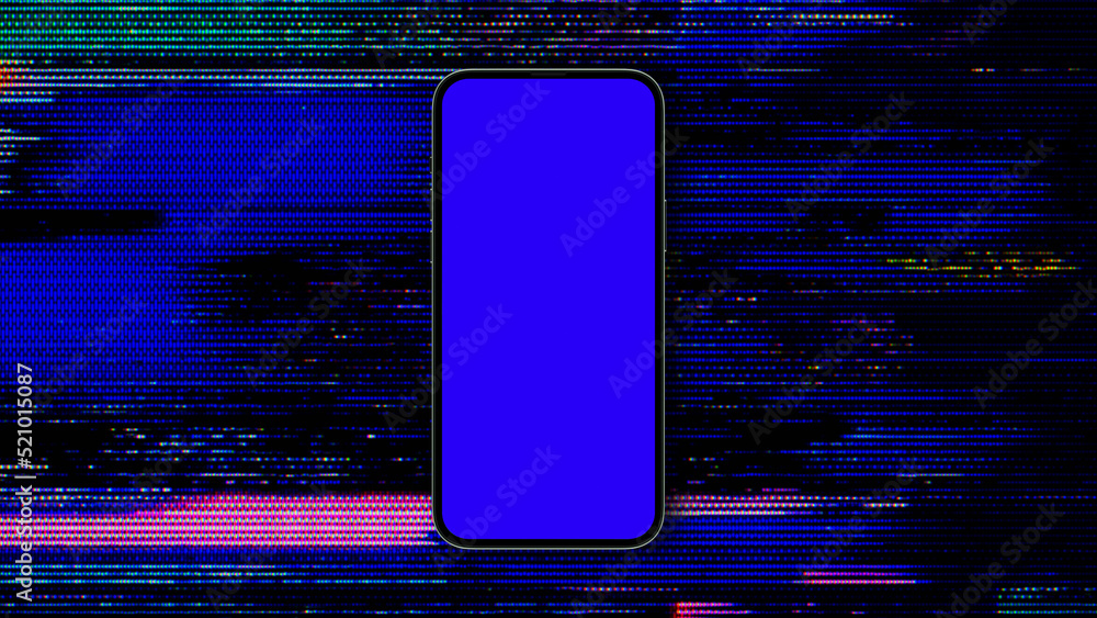 Blank Smartphone mobile screen on Glitch noise static television VFX ...