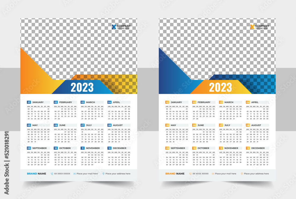 2023 Calendar Planner, One Page wall calendar template design for 2023 ...