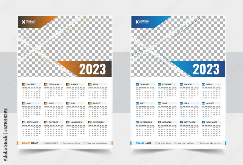 2023 Calendar Layout, One Page wall calendar template design for 2023 ...