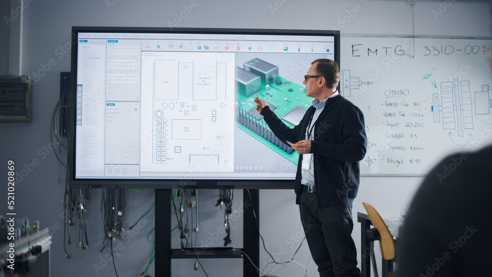 Male Teacher Standing Near Digital Interactive Whiteboard and Talking ...
