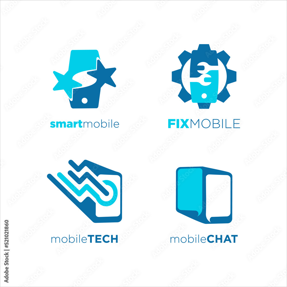 Four Technology logo design with mobile phone concept Stock Vector ...