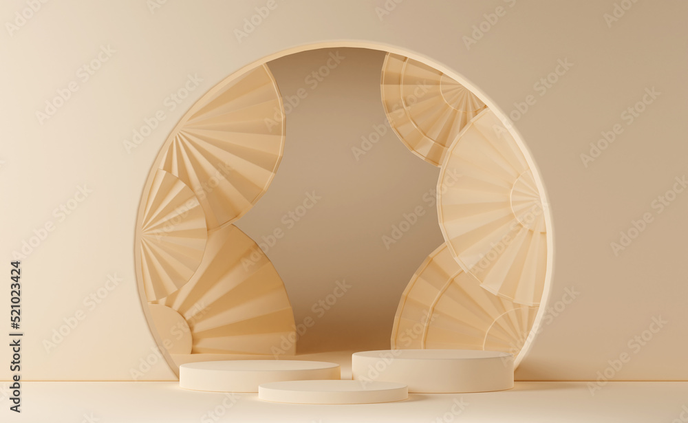 Chinese beige luxury background with pedestal, podium, round stage ...