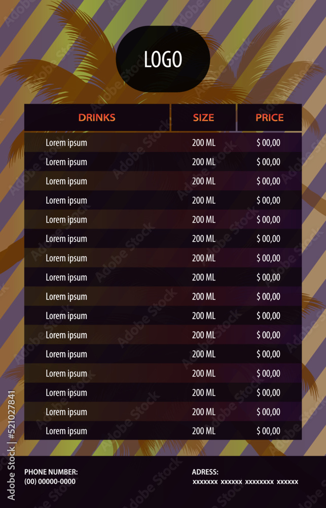 Menu for drinks, ice cream, yogurts, vitamins, açaí and others. Menu ...