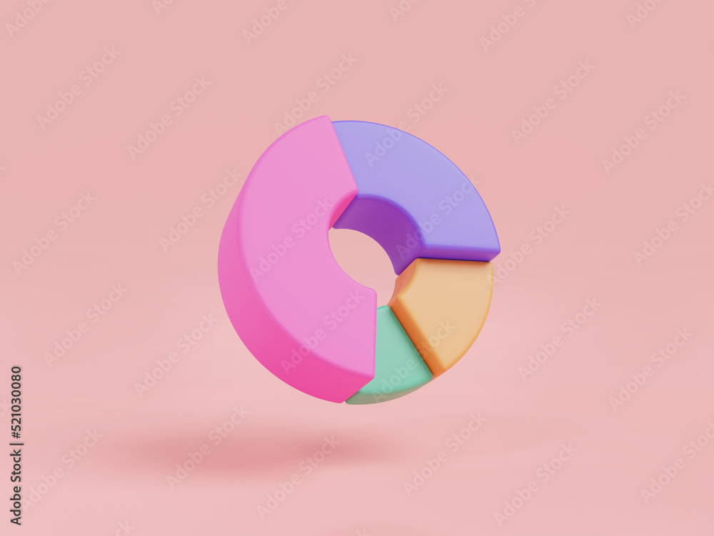 3d circle diagram graph icon on pink background. Donut chart, pie chart ...