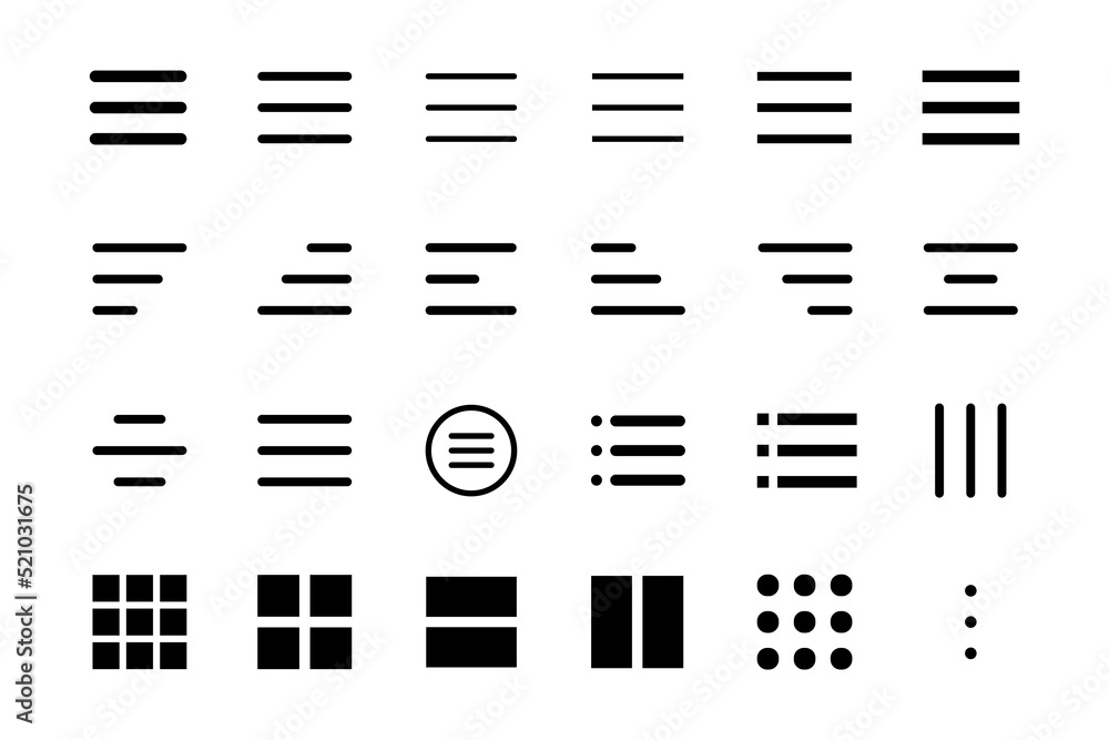 Set of minimal hamburger menu icons. Vector set of menu button elements ...