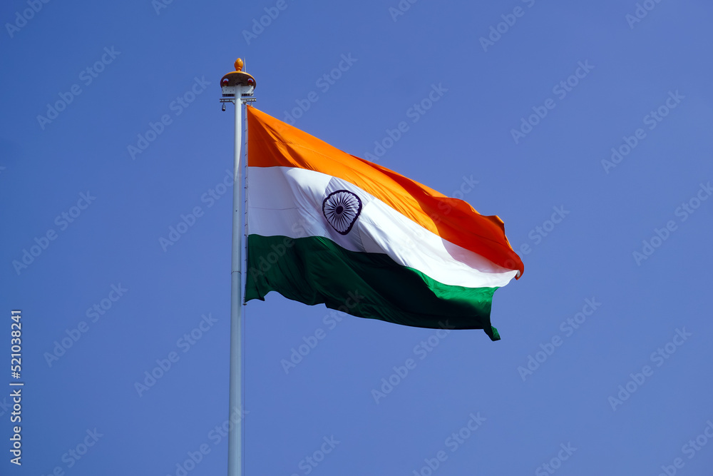 Beautiful Indian flag flying in the sky Stock Photo | Adobe Stock