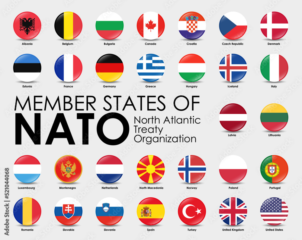 Vector illustration of round shape flags of the 30 Member states of ...