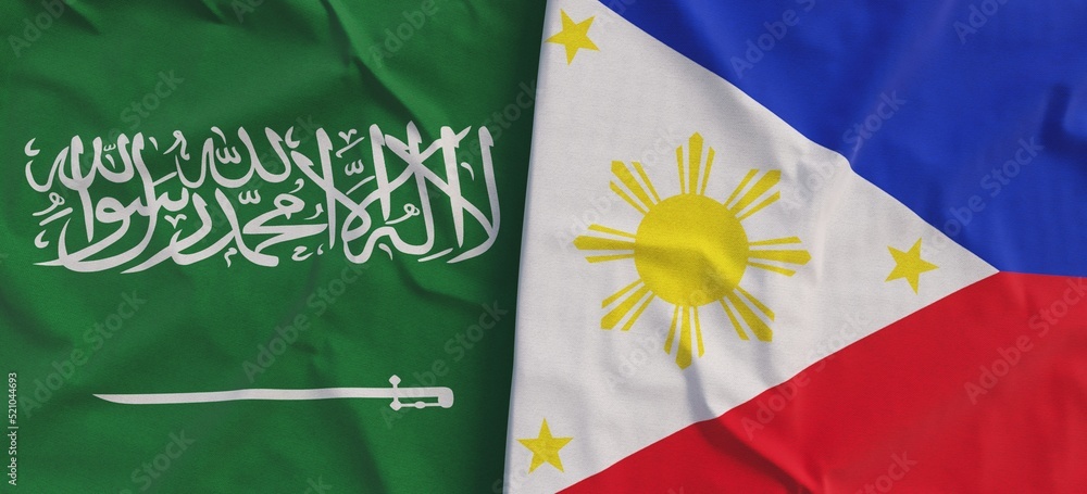 Flags of Saudi Arabia and Philippines. Linen flags close-up. Flag made ...