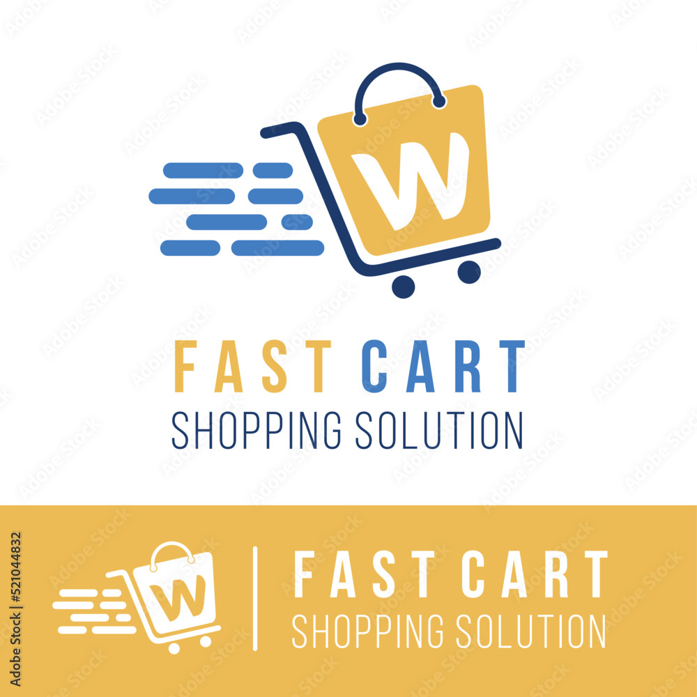 Initial w letter in trolley cart shopping logo with speed symbol for ...