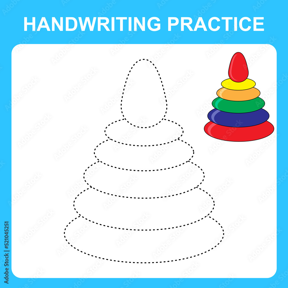 Handwriting practice. Trace the lines and color the pyramid toy ...