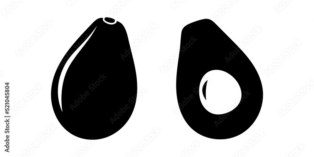 Vector illustration of half cutted black avocado with the seed on white ...
