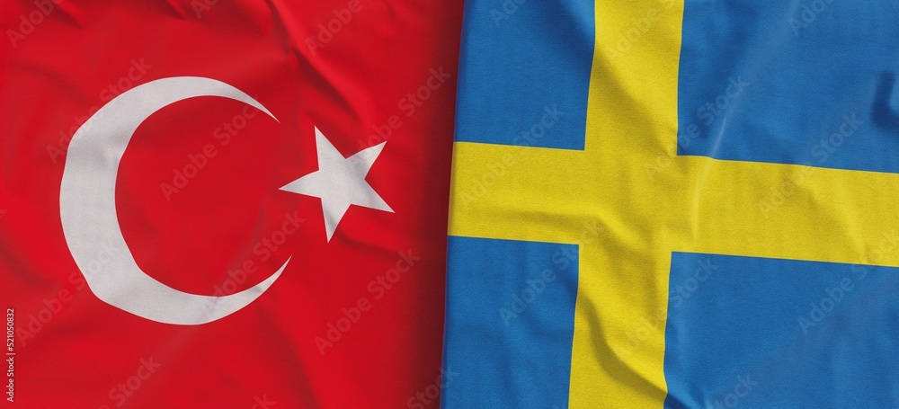 Flags of Turkey and Sweden. Linen flag close-up. Flag made of canvas ...