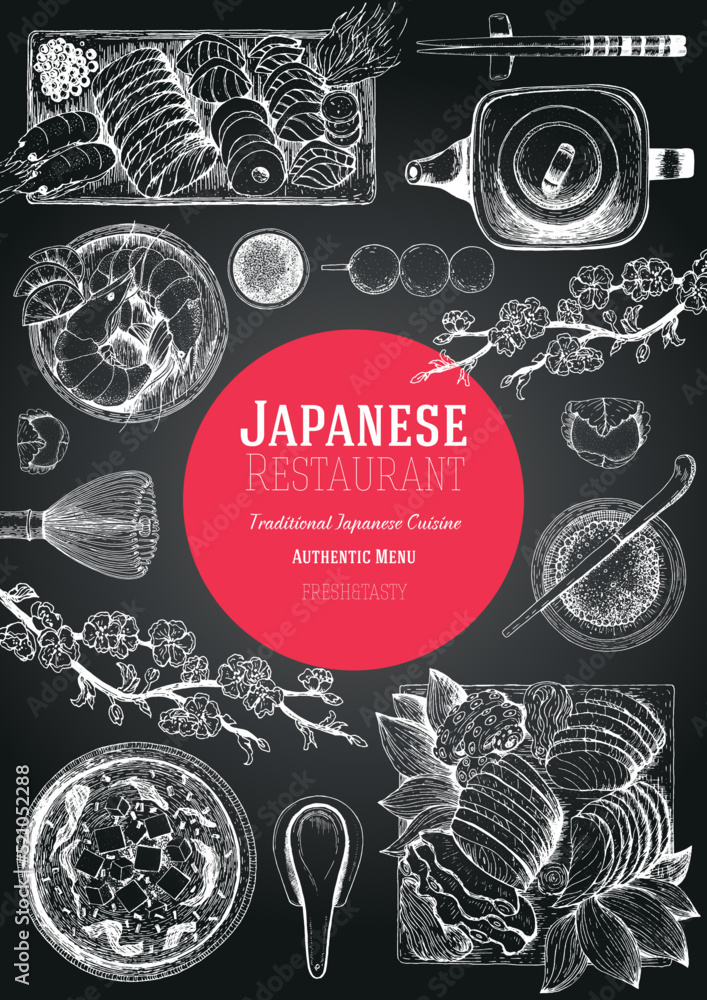Japanese food menu restaurant. Asian food poster. Vector illustration ...