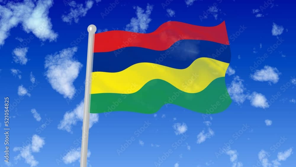 mauritius national flying wave in the sky with clouds, National flag ...