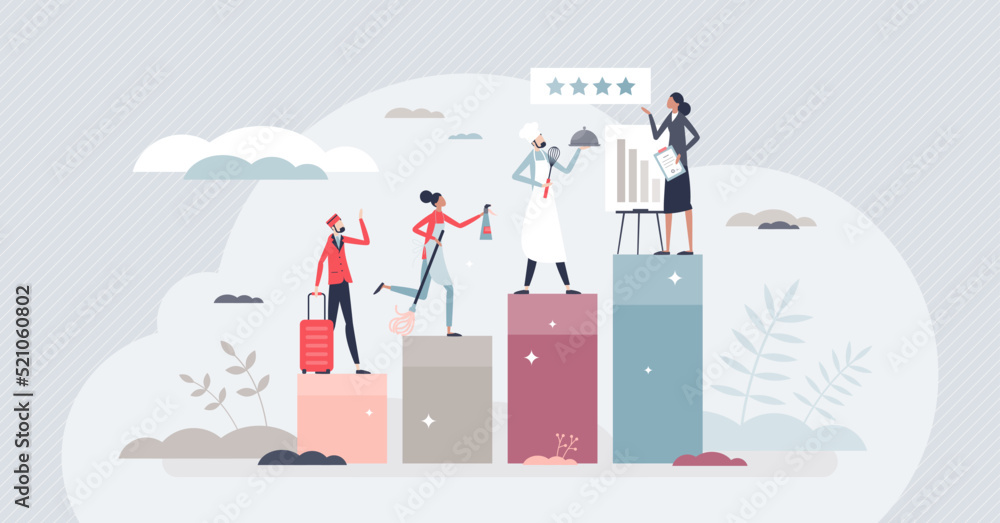 Hospitality management course with hotel staff education tiny person ...