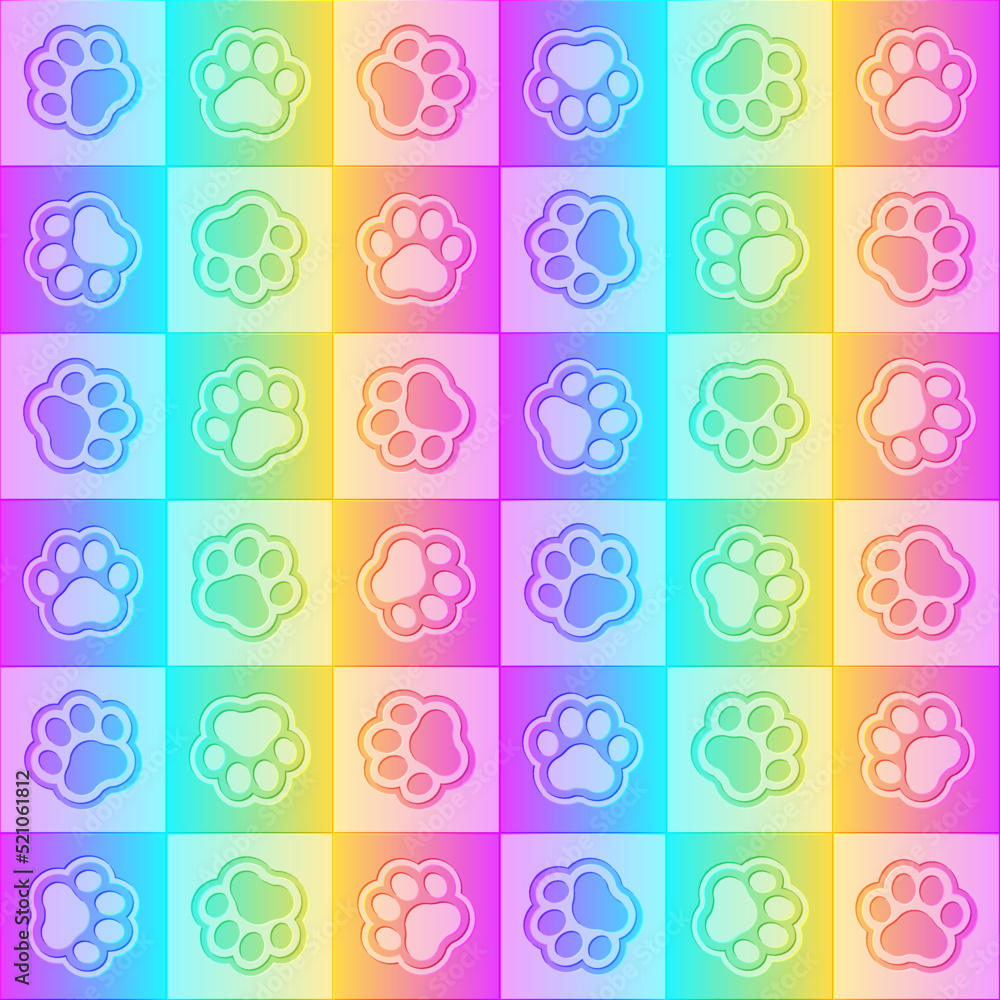 Rainbow seamless pattern. Holographic paw background. Abstract neon ...