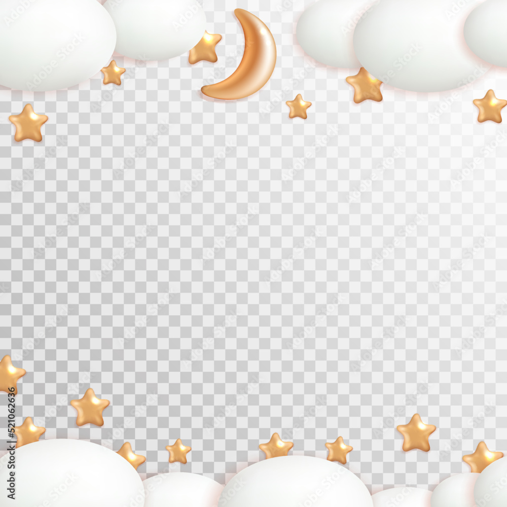 Golden magic stars background with moon and clouds. Vector illustration ...