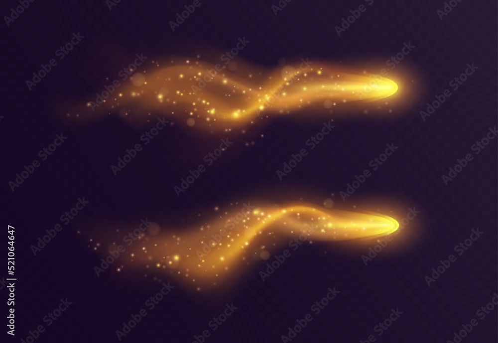 Golden light trail, magic stardust with haze and sparkles, realistic ...
