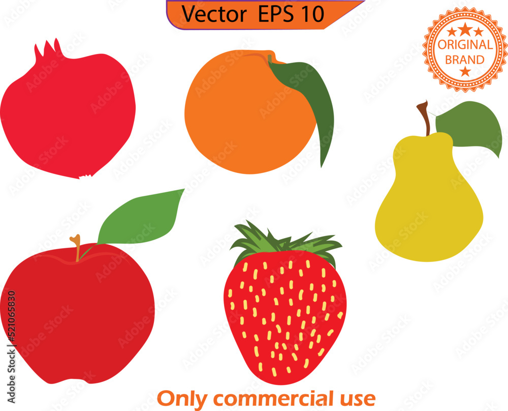 Colored icons of fruits. Fruit drawn icons vector set. Vector ...