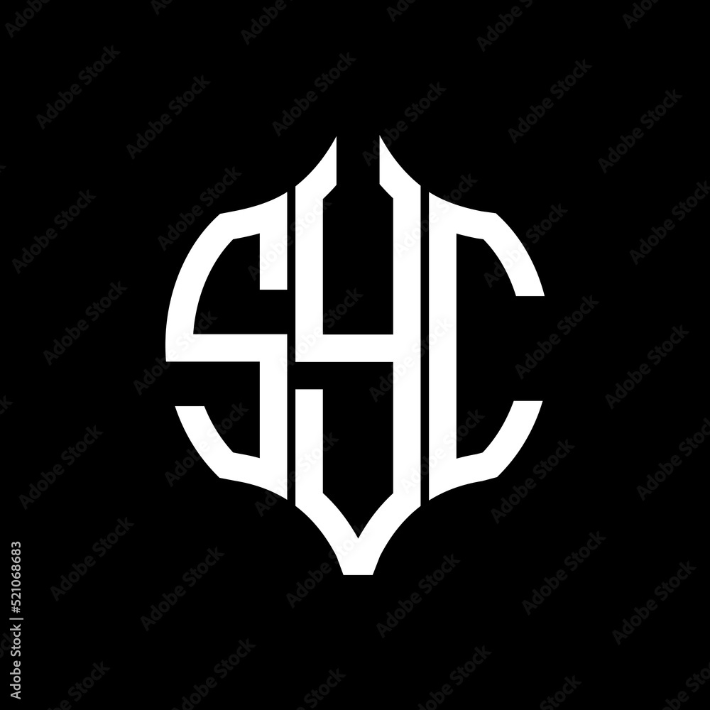 SYC letter logo. SYC best black background vector image. SYC Monogram ...