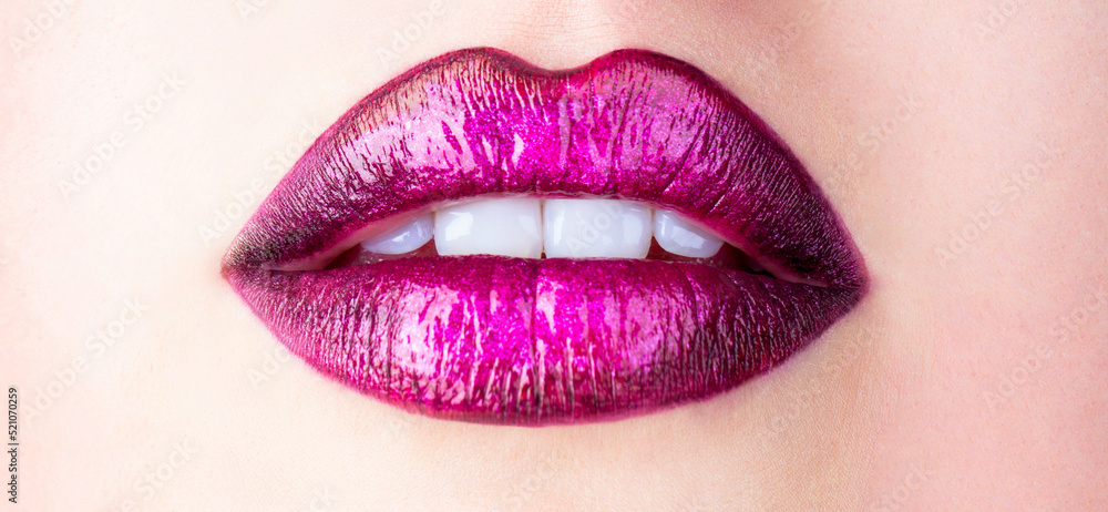 Sexy plump lips nude lipstick. Close-up perfect natural lip makeup ...