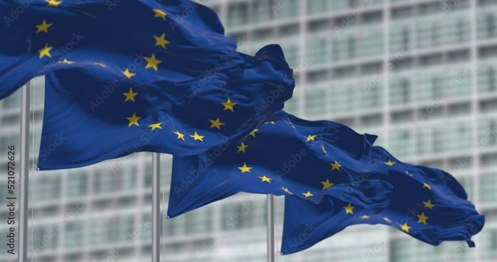 group of flags of the European Union waving in the wind Stock Video ...