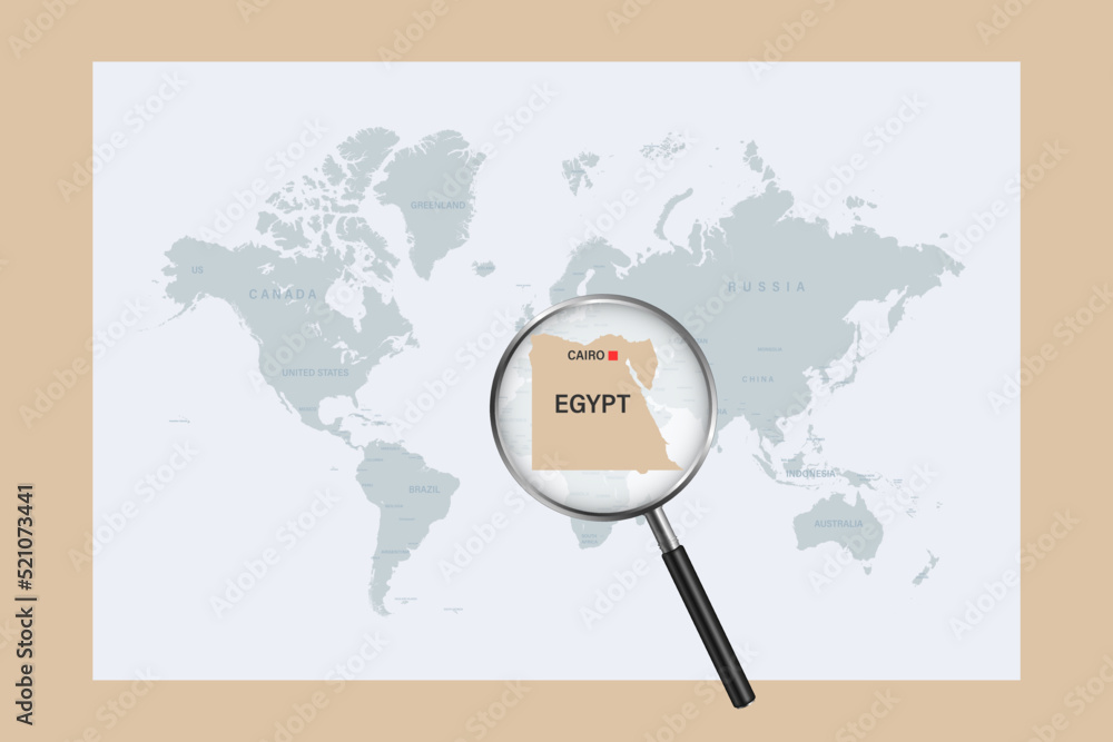 Map of Egypt on political world map with magnifying glass Stock Vector ...