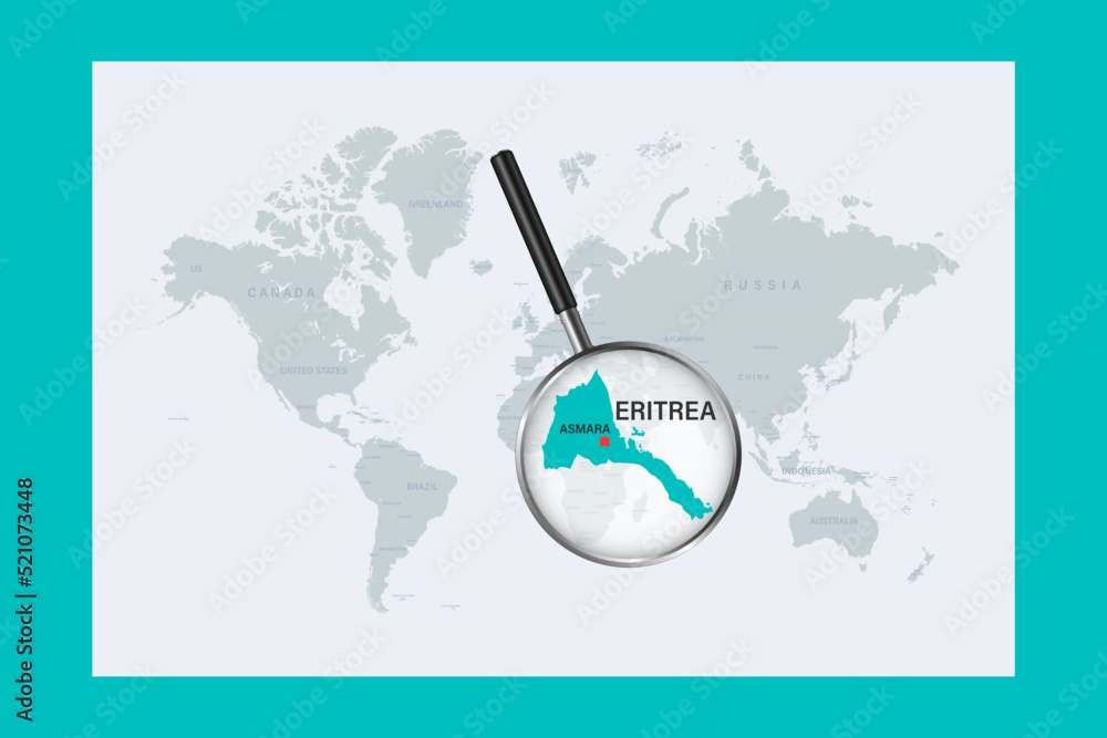 Photo And Art Print Map Of Eritrea On Political World Map With Magnifying Glass Eugene B Sov