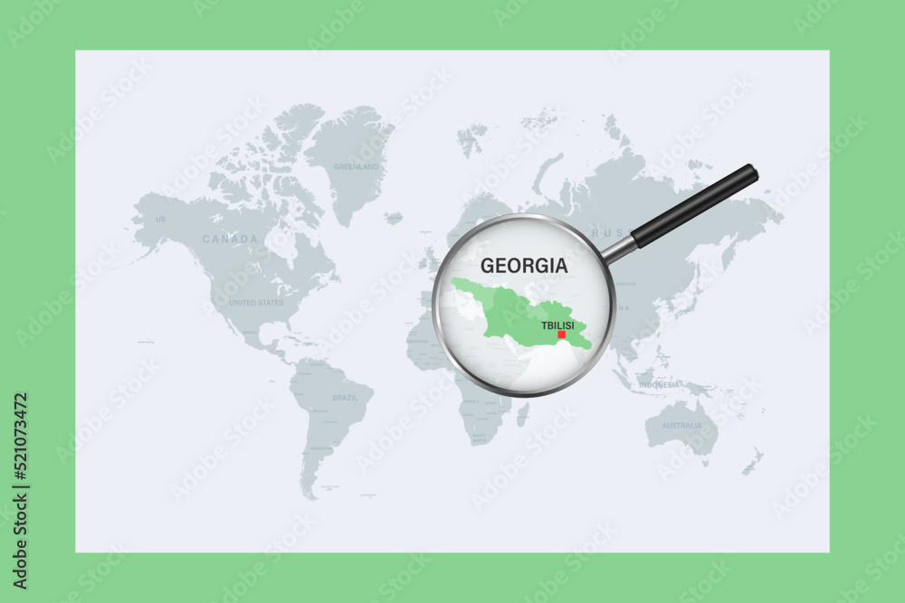 Map of Georgia on political world map with magnifying glass Stock ...