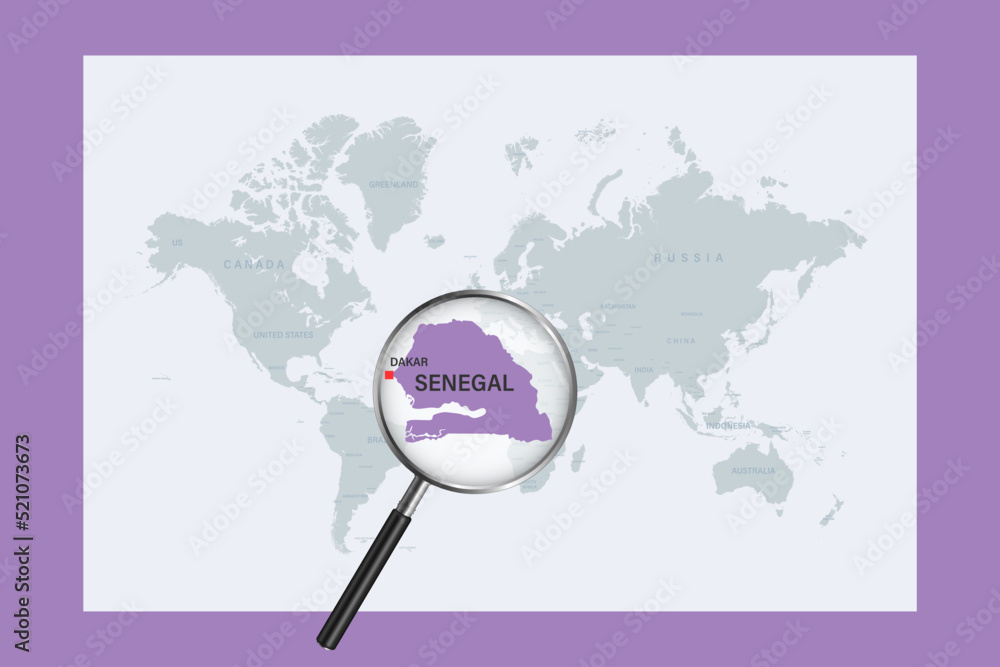 Map of Senegal on political world map with magnifying glass Stock Vector | Adobe Stock