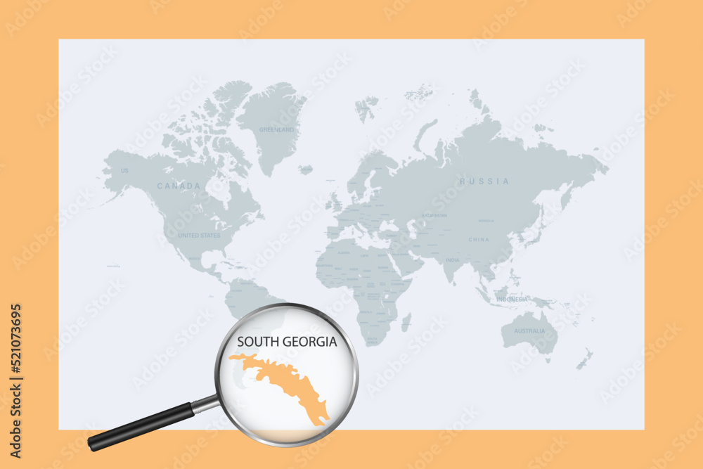 Map of South Georgia on political world map with magnifying glass Stock ...