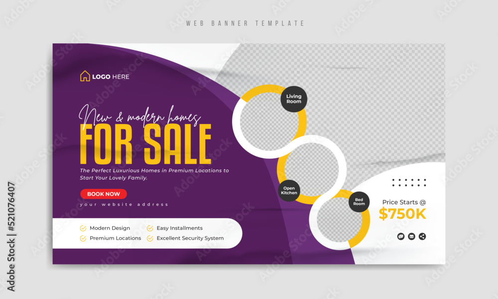 Real estate home sale web banner template. Luxury & modern house or ...