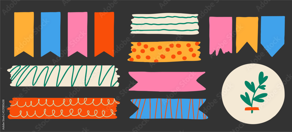 Various colorful paper notes, stickers, ribbons and flags. Small paper ...
