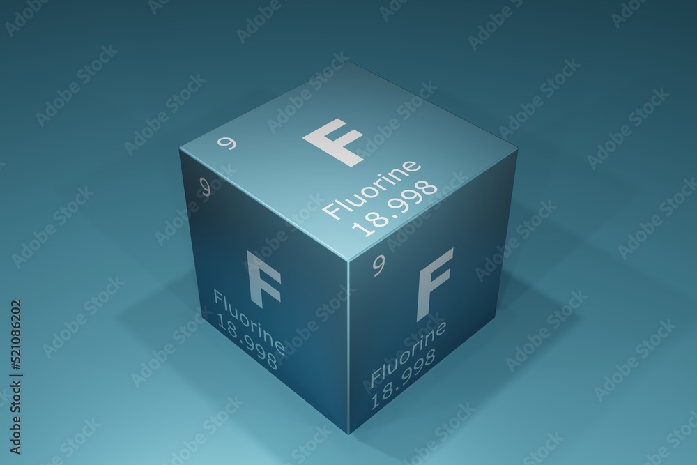 Fluorine, 3D background of symbols of the elements of the periodic ...