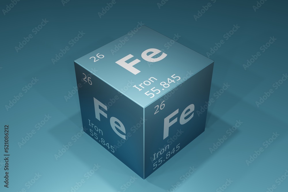 Iron, 3D background of symbols of the elements of the periodic table ...